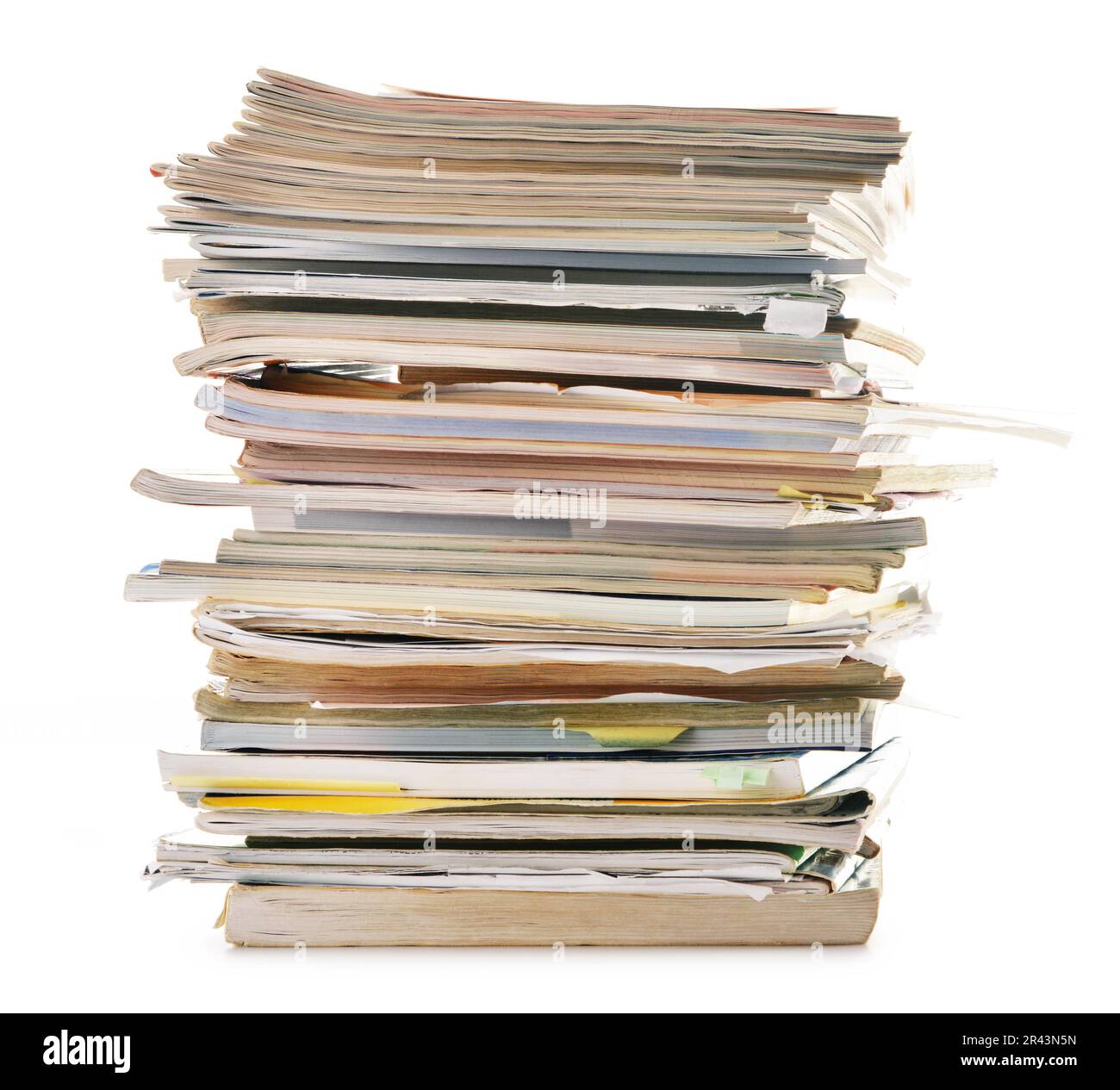 Stack of old magazines isolated on white. Paper recycling Stock Photo ...