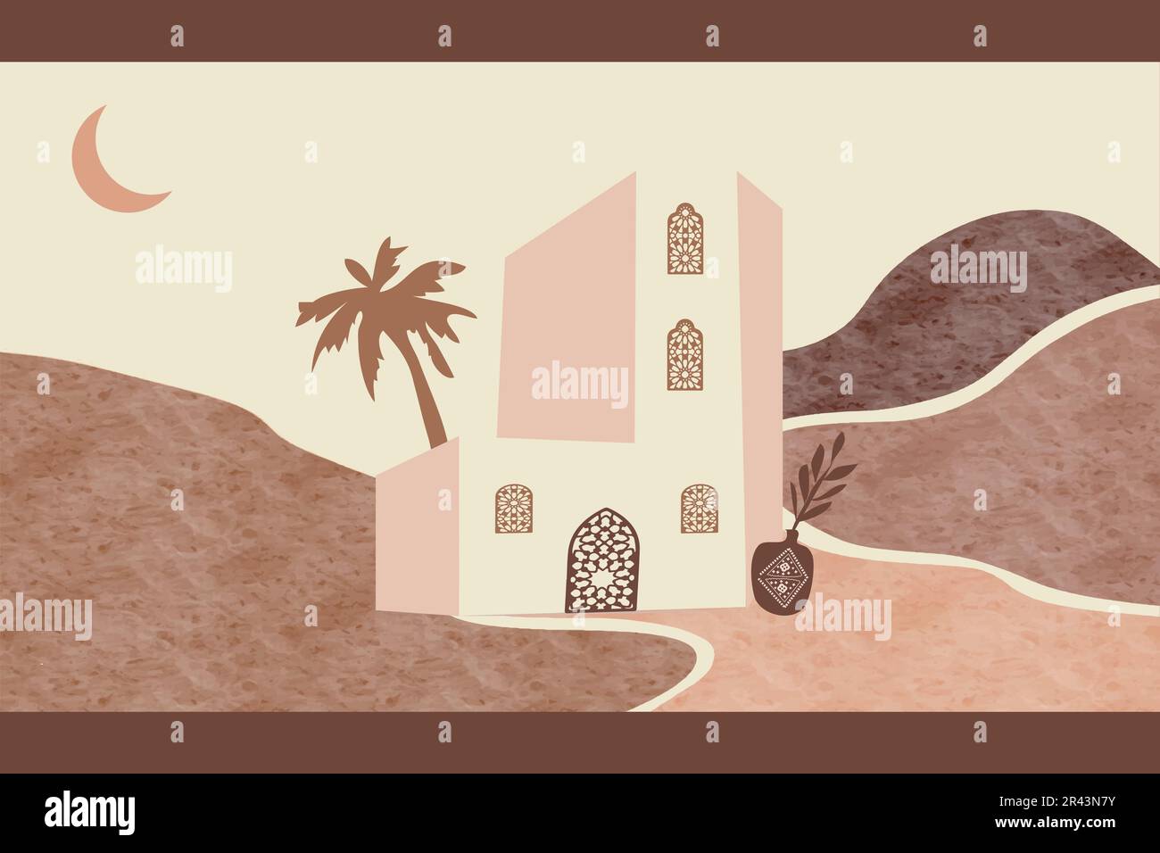 An Arab-Moroccan style house in mountainous landscapes. Bohemian wall ...
