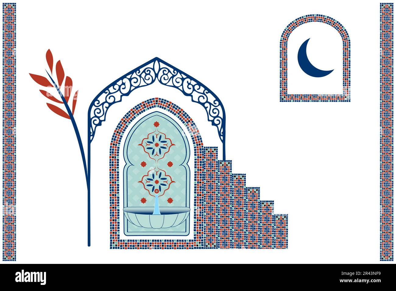 Moroccan scene, house, door, window and traditional mosaic pattern ...