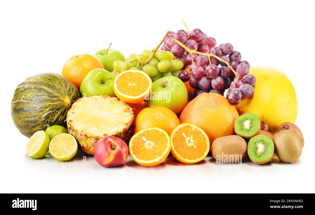 Composition with variety of fruits isolated on white background Stock ...