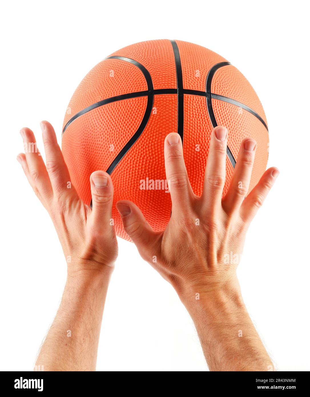 Hand and basketball isolated on white background Stock Photo - Alamy