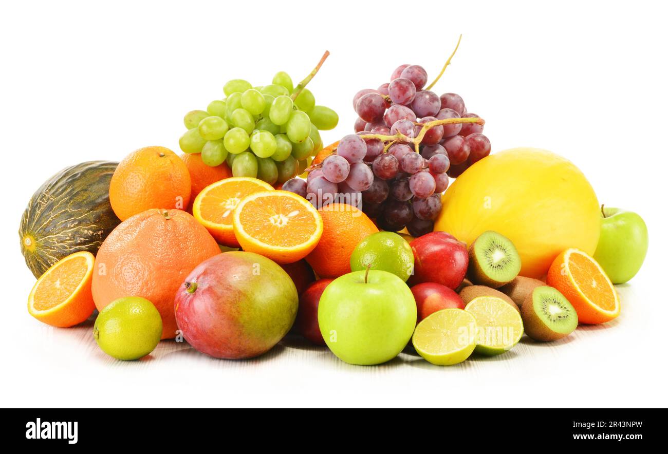 Composition with variety of fruits isolated on white background Stock ...