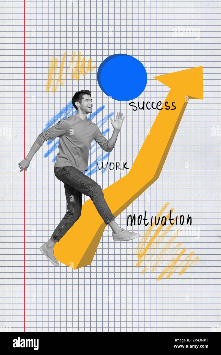 Photo collage artwork minimal picture of excited purposeful guy running ...