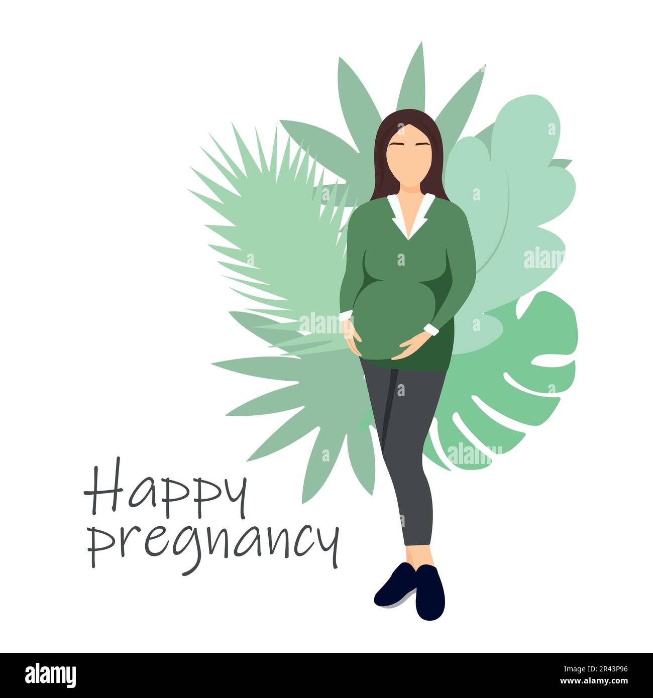 Happy pregnancy concept. Cartoon faceless pregnant woman with tropical ...