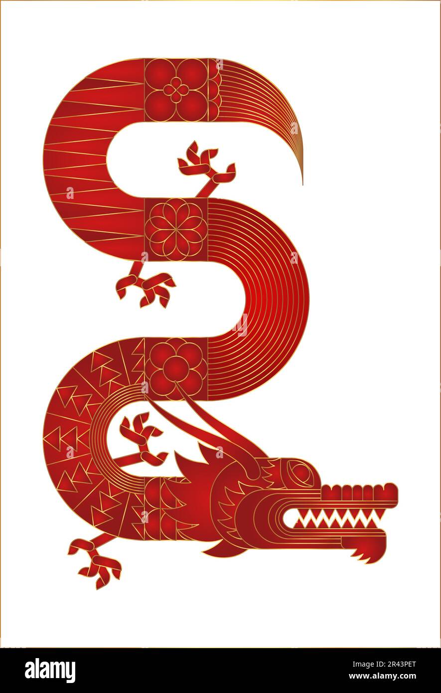 Luxury Red Gold abstract geometric chinese dragon. Modern shape design ...