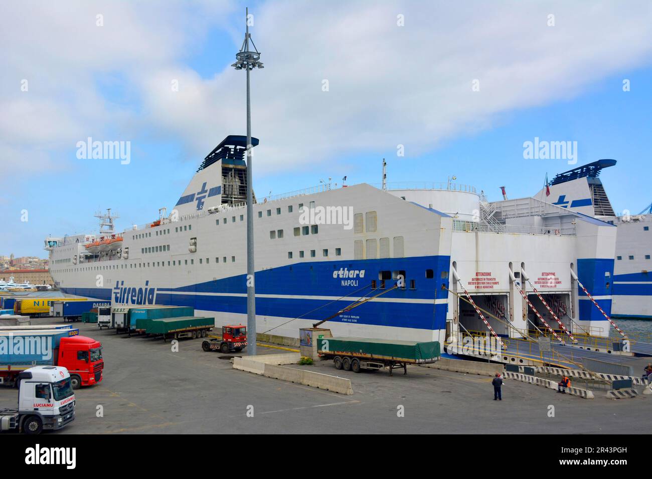 Italy, Italia, Port of Genoa, Tirrenia ferry entry for trucks, buses ...