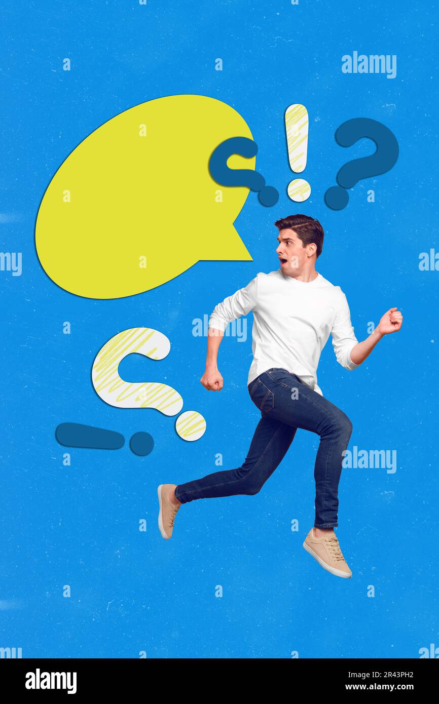 3d retro creative artwork template collage of funky shocked guy running ...