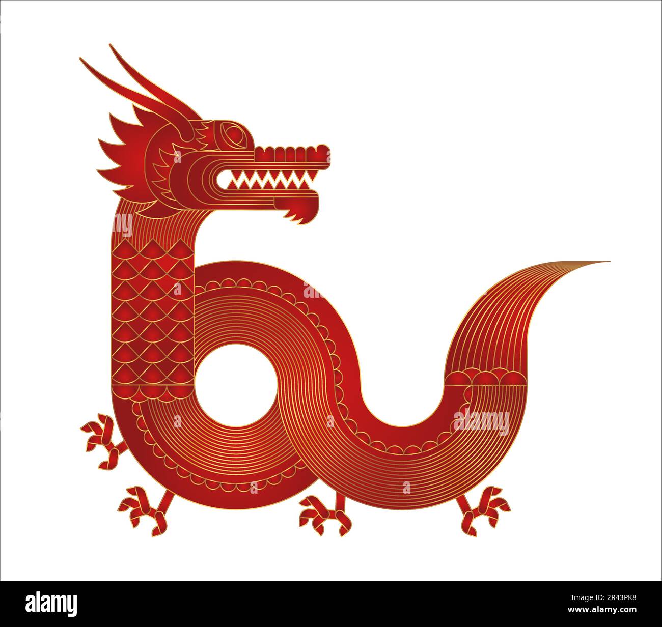 Luxury Red Gold abstract geometric chinese dragon. Modern shape design ...