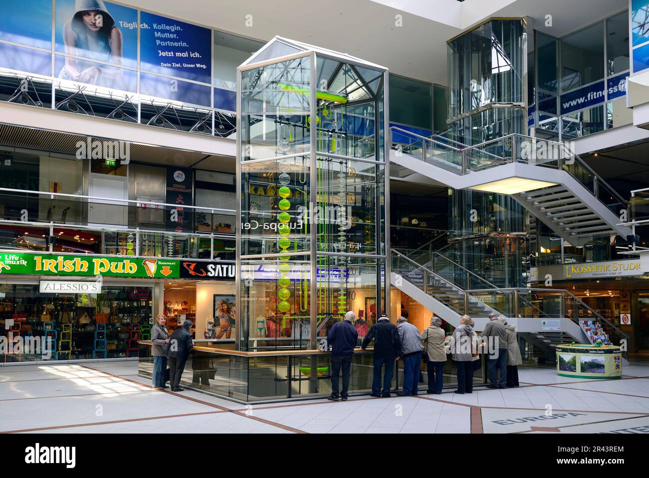 Main hall with water clock, Europa Center, Berlin, Germany Stock Photo ...