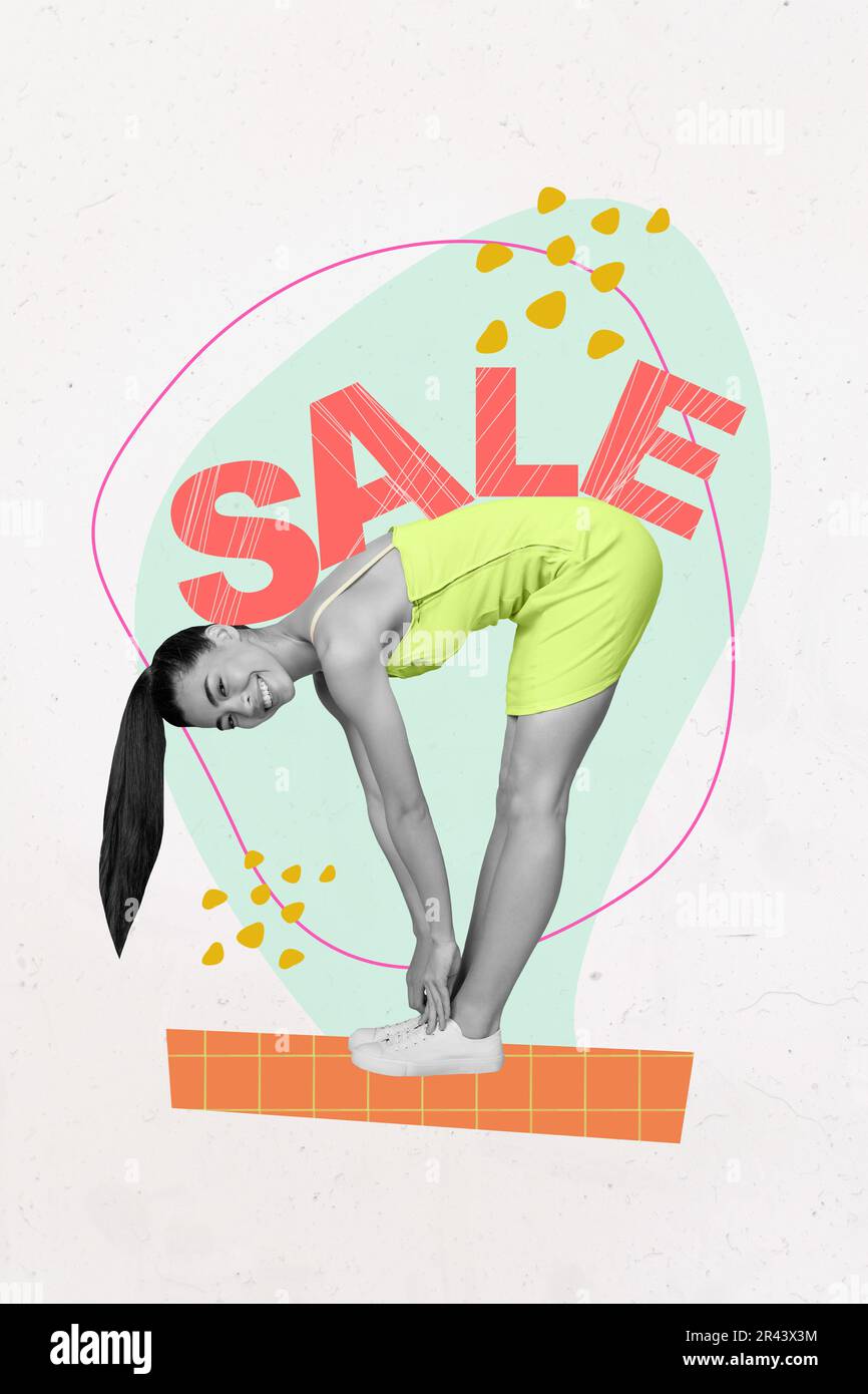 Creative vertical collage template advert promo of young lady sporty ...