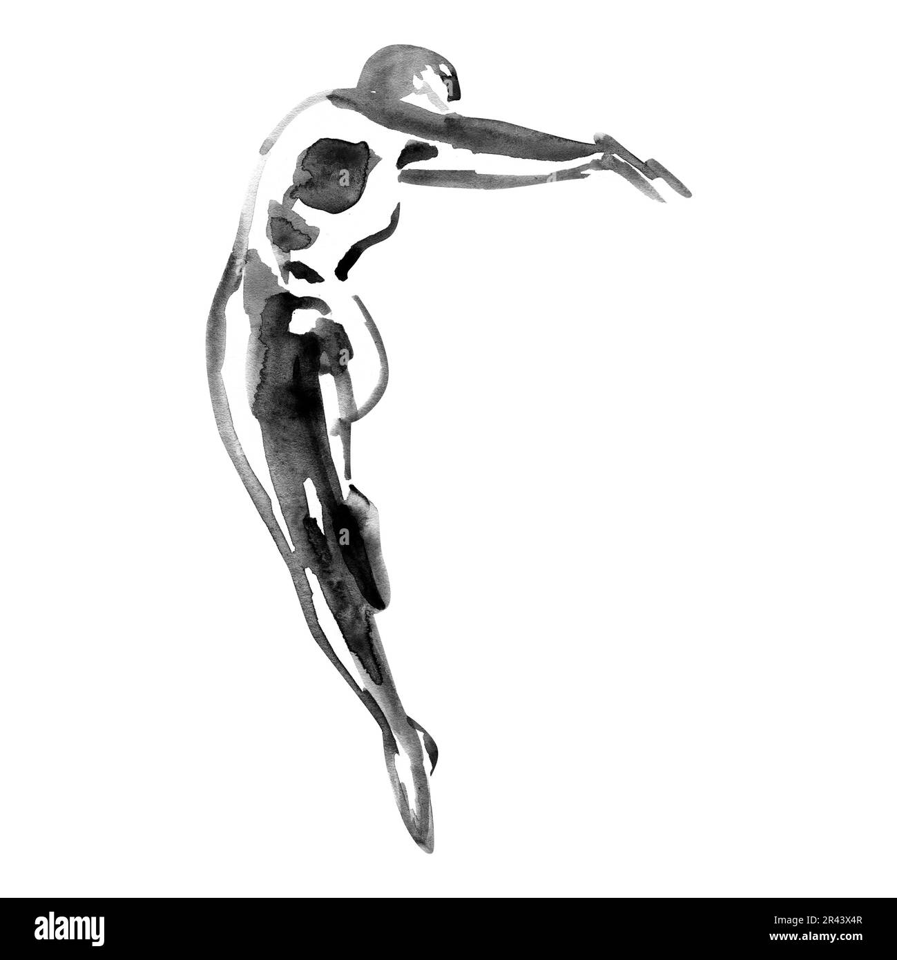 Ballerina in dance. Ink dancer. Watercolor black on white background ...