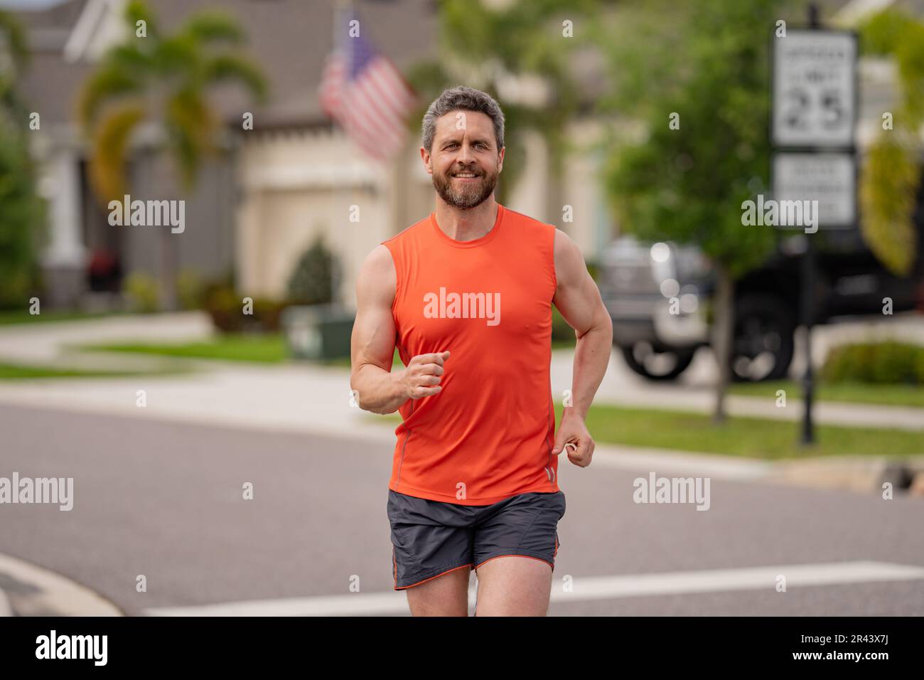 Sport runner. Man running. Fit male sport fitness model sprinting ...