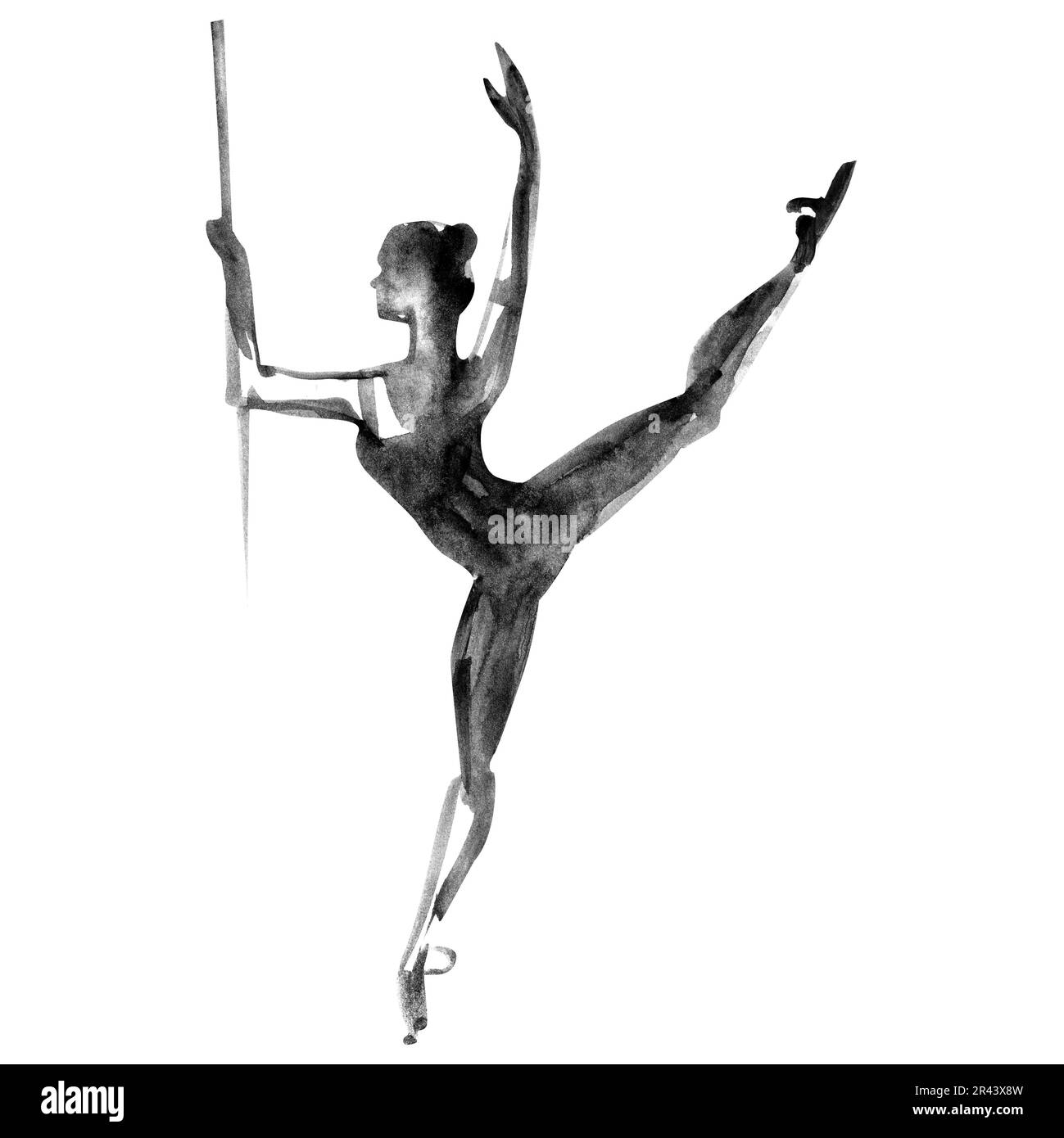 Ballerina in dance. Ink dancer. Watercolor black on white background ...
