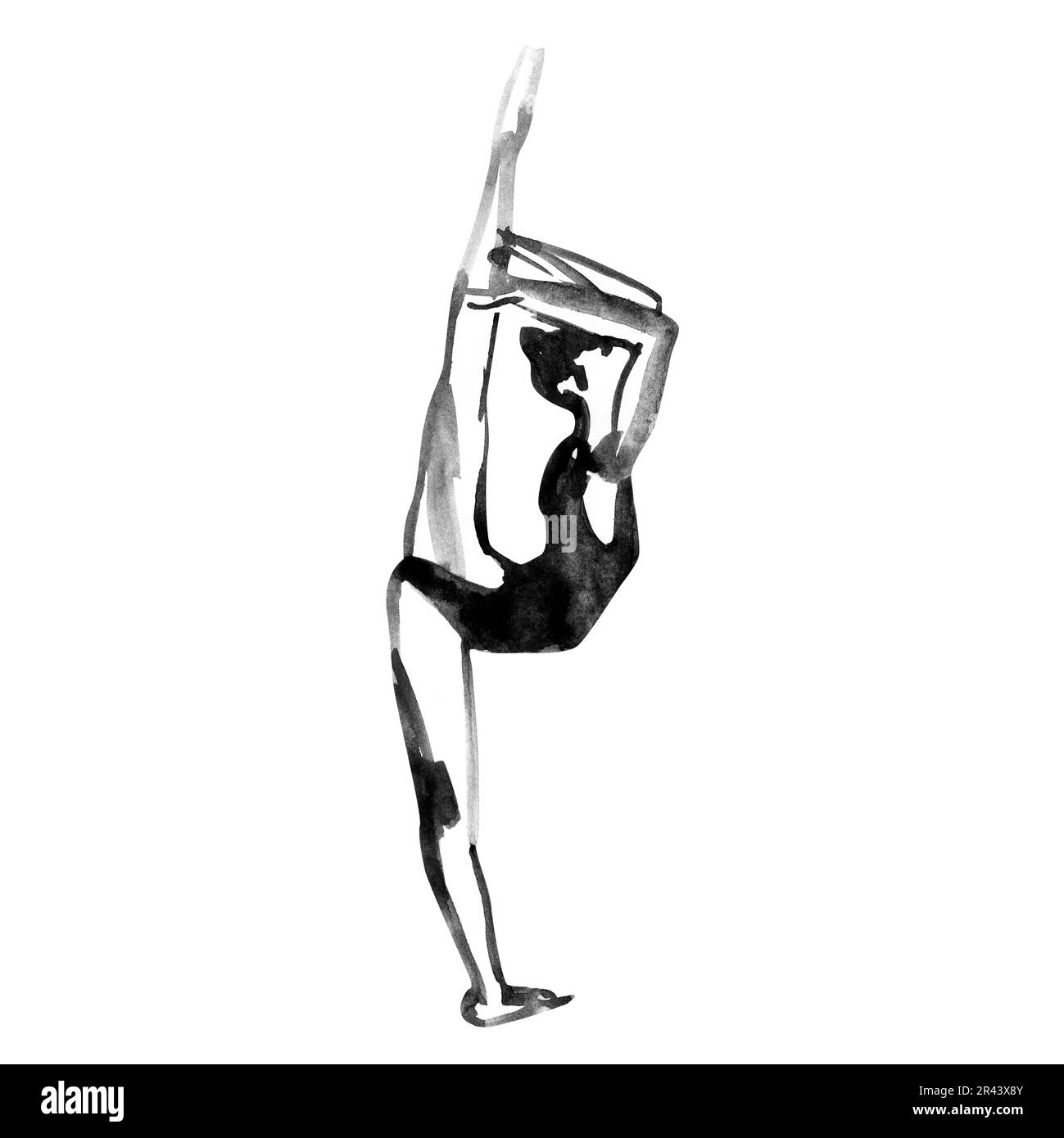 Ballerina in dance. Ink dancer. Watercolor black on white background ...