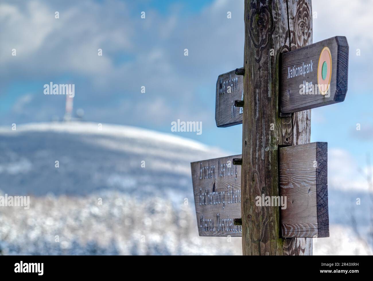 Winter landscape at brocken with brocken tower hi-res stock photography ...