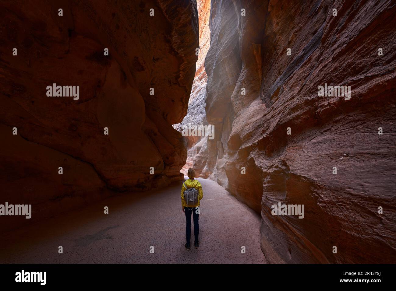 Women traveller in Jordan, Arabia, stone rock historic sight in Petra ...
