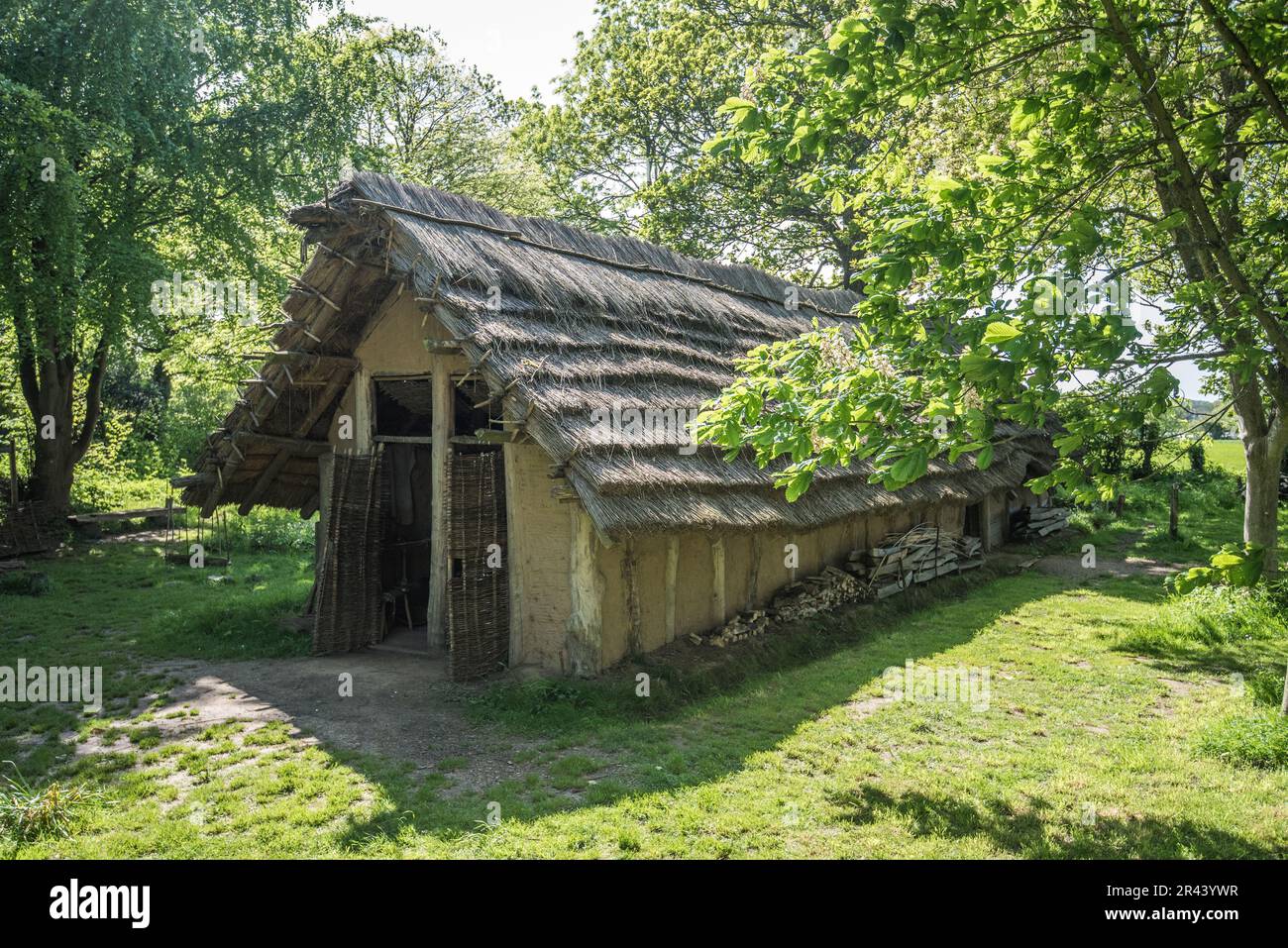 20-metre long replica of a Neolithic Longhouse at La Hougue Bie, Jersey ...