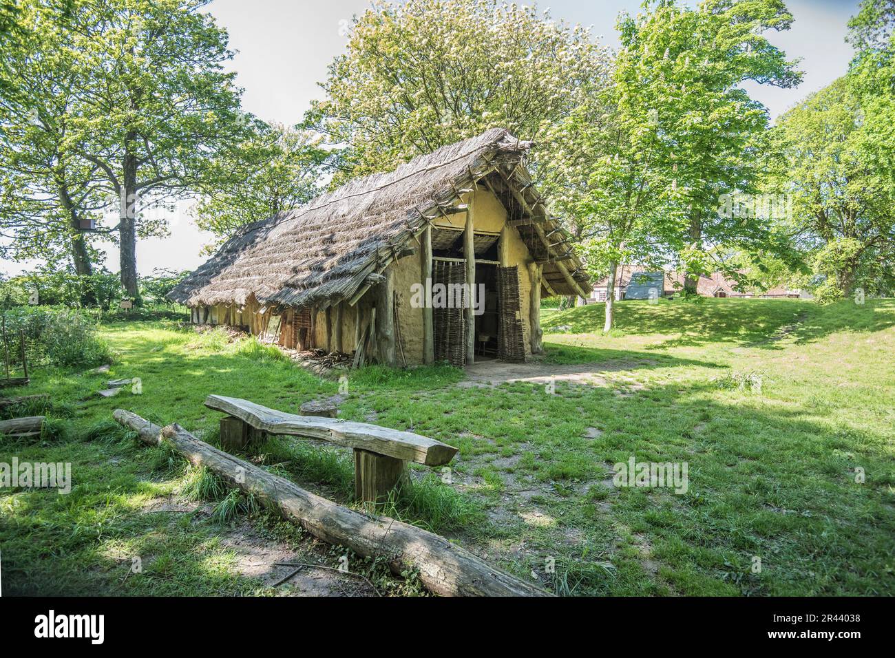 20-metre long replica of a Neolithic Longhouse at La Hougue Bie, Jersey ...