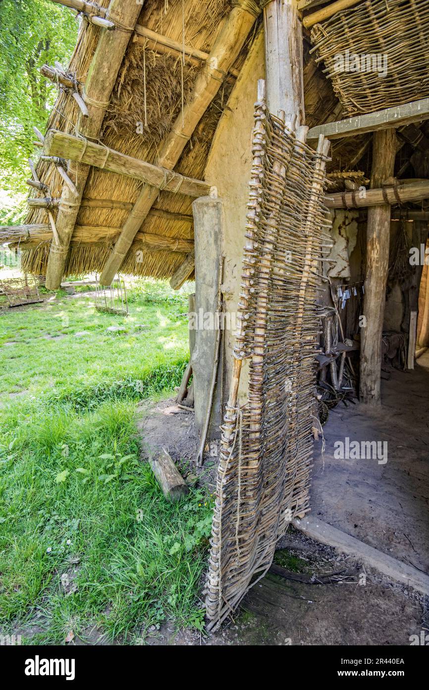 Structural supports inside the 20m replica of a longhouse at La Houghue ...