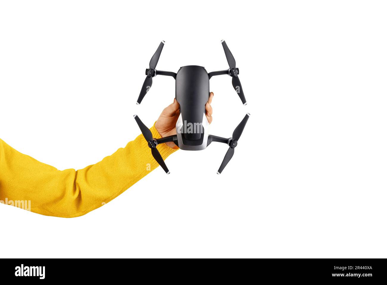 drone in hand isolated on white background, shooting device concept ...