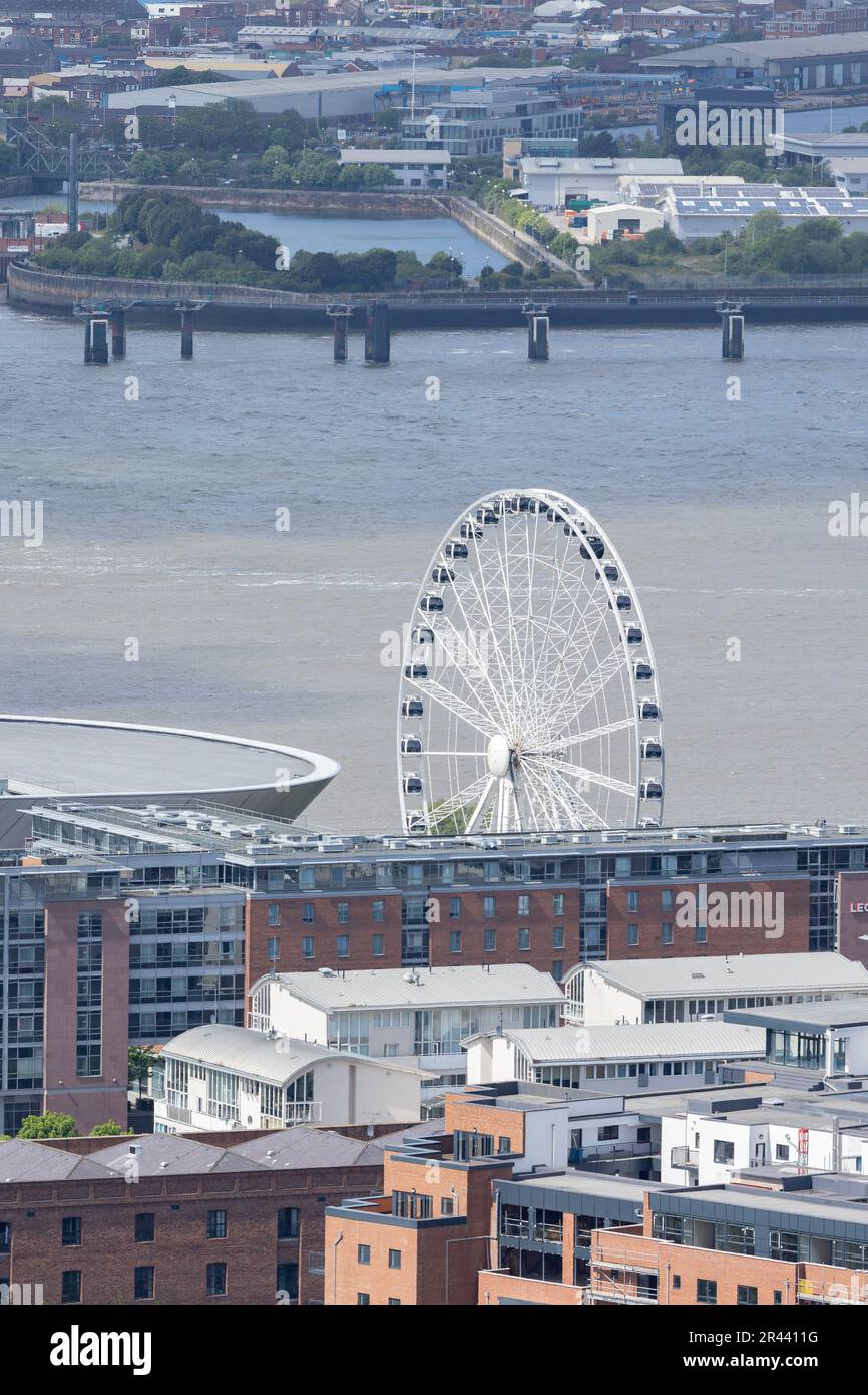 Liverpool, united kingdom May, 16, 2023 The Wheel of Liverpool next to ...