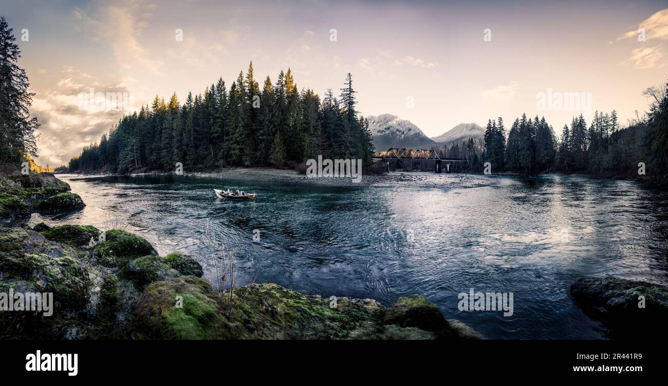 Drift Boat Float Fly Fishing Trip On The Skykomish River Stock Photo ...