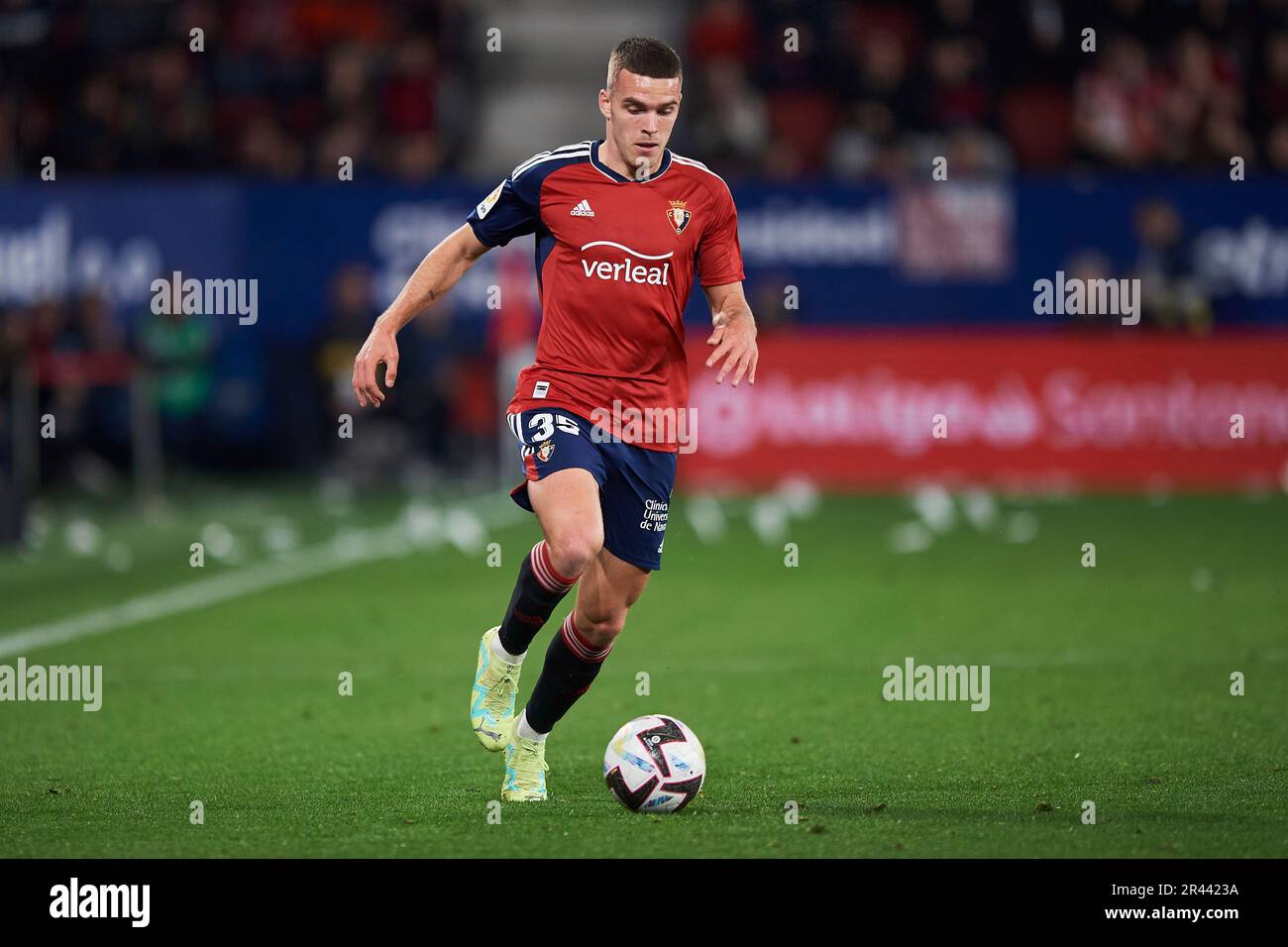Diego Moreno of CA Osasuna in action during the La Liga Santander match between CA Osasuna and ...