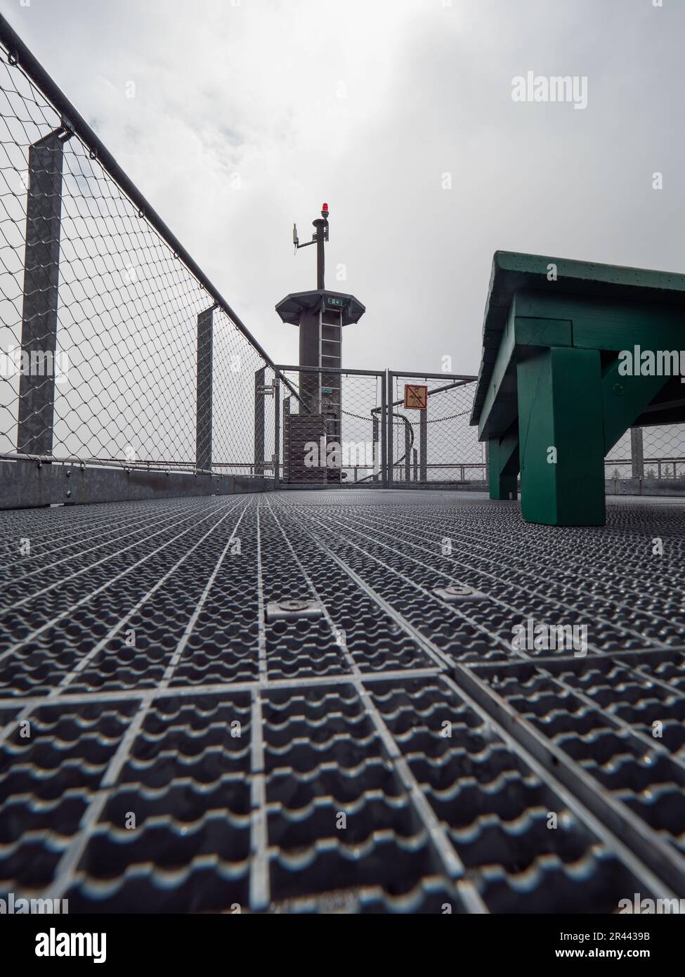 Top of the Treetop walkway tower in Janske Lazne town. Stezka korunami ...