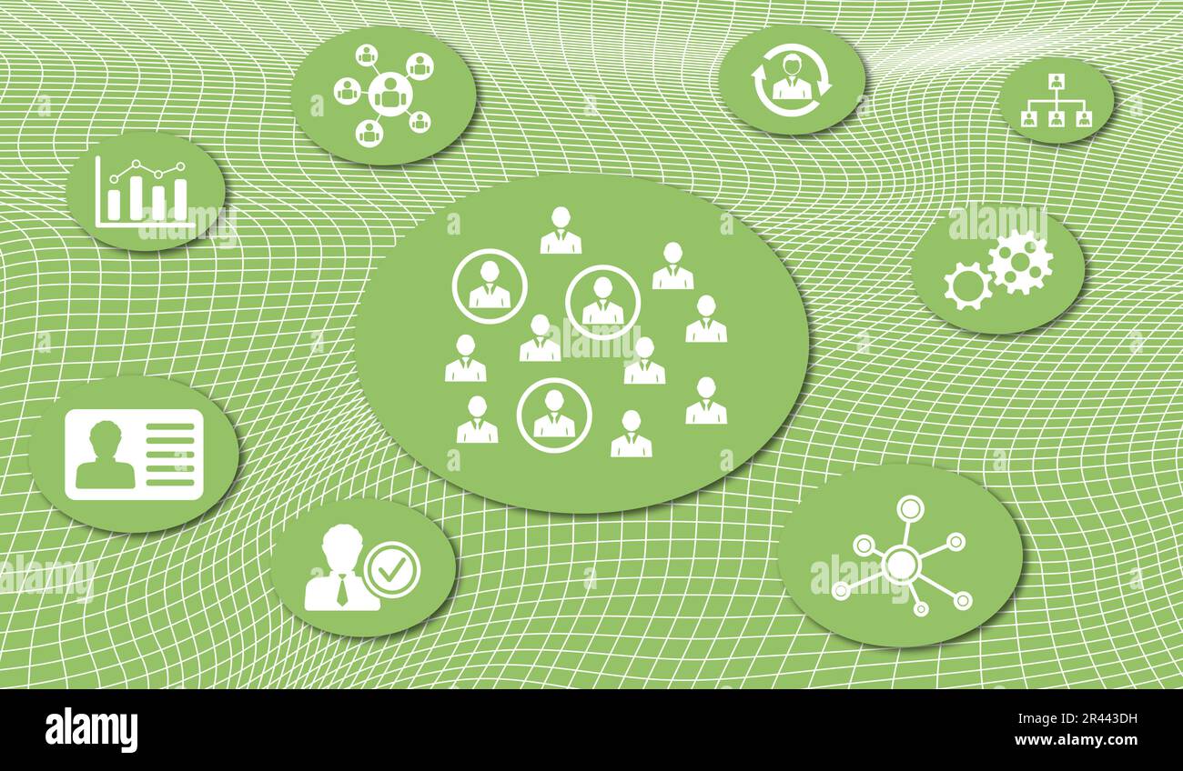 Concept of hrm with icons on mesh network Stock Photo - Alamy