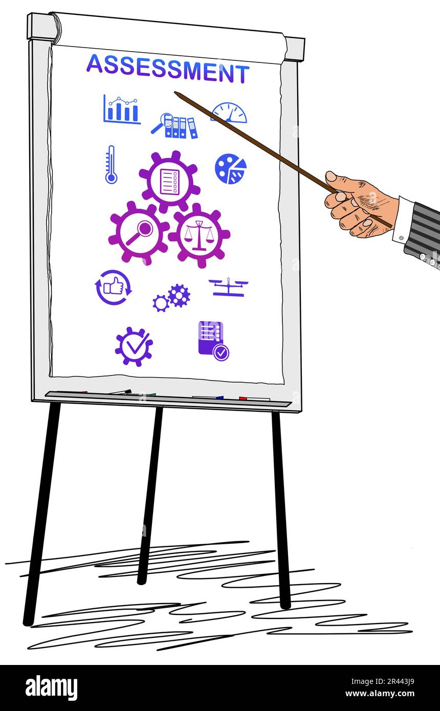 Hand showing assessment concept on a flipchart Stock Photo - Alamy