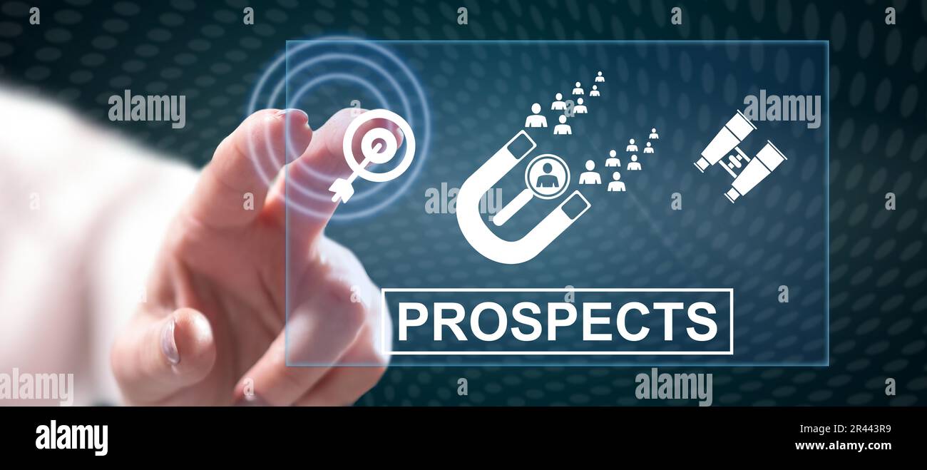 Woman touching a prospects concept on a touch screen with her finger ...
