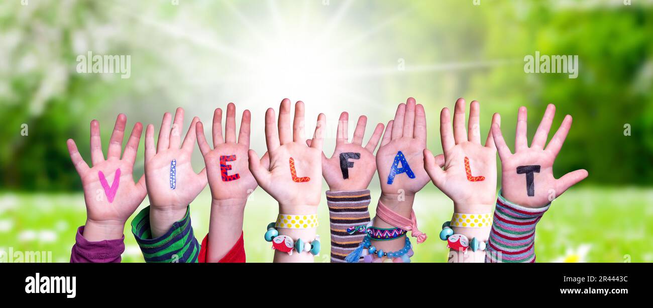 Children Hands Building Word Vielfalt Means Diversity, Grass Meadow ...