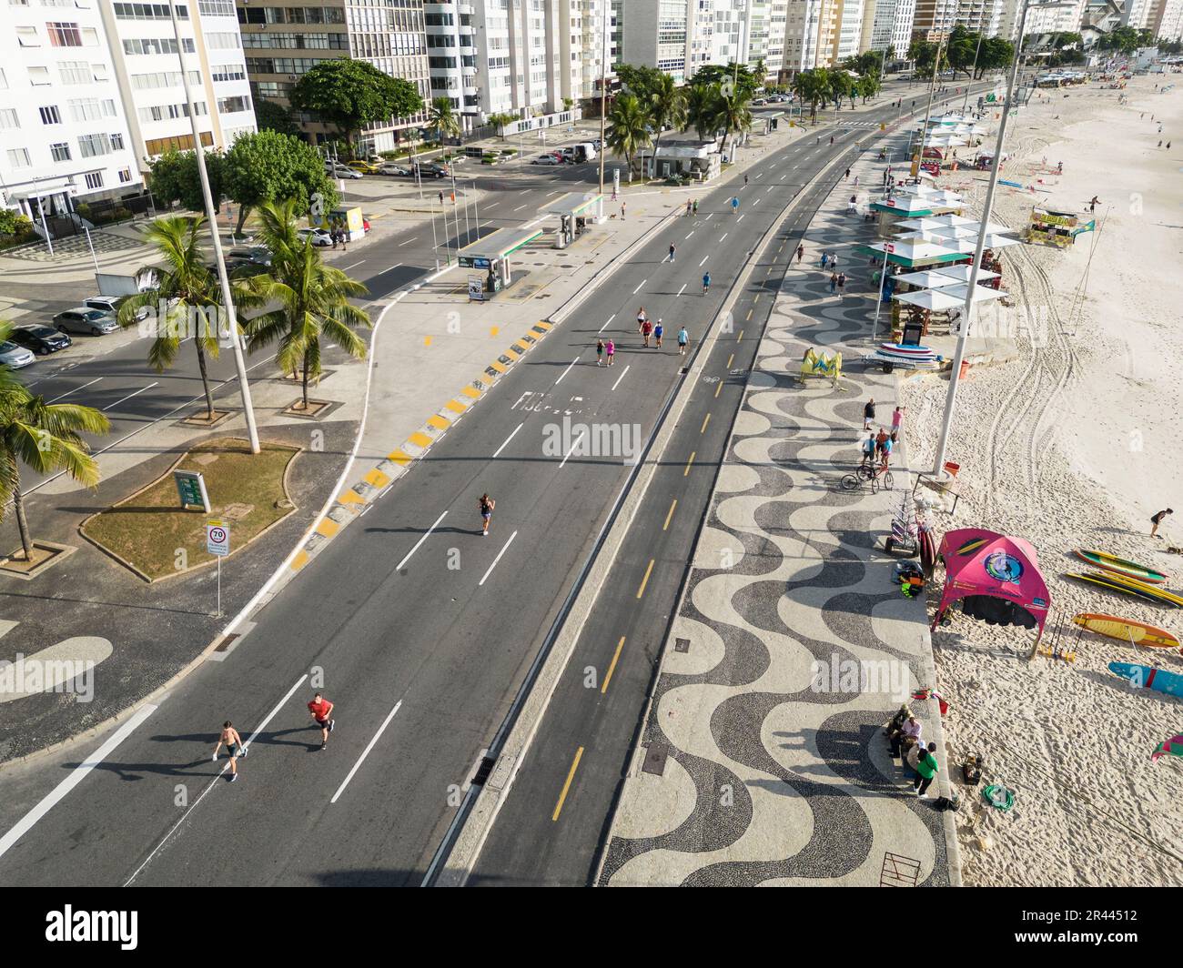 Beautiful aerial view to sidewalk and main street in Copacabana Stock ...