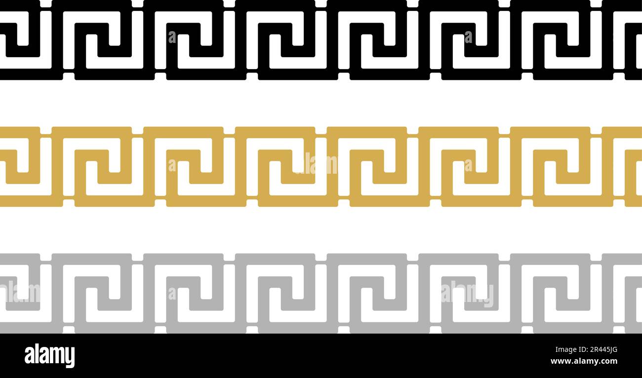 Seamless meander or Maze border vector in black, gold and silver ...