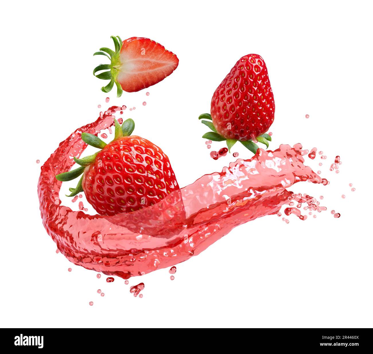 Strawberry juice with fruits splash over white background Stock Photo ...