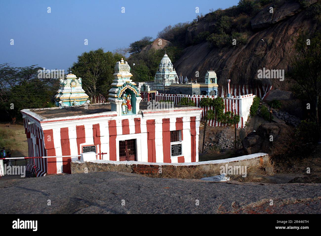 View of two temples at Ramagiri, near Ramanagar, Mysuru District ...