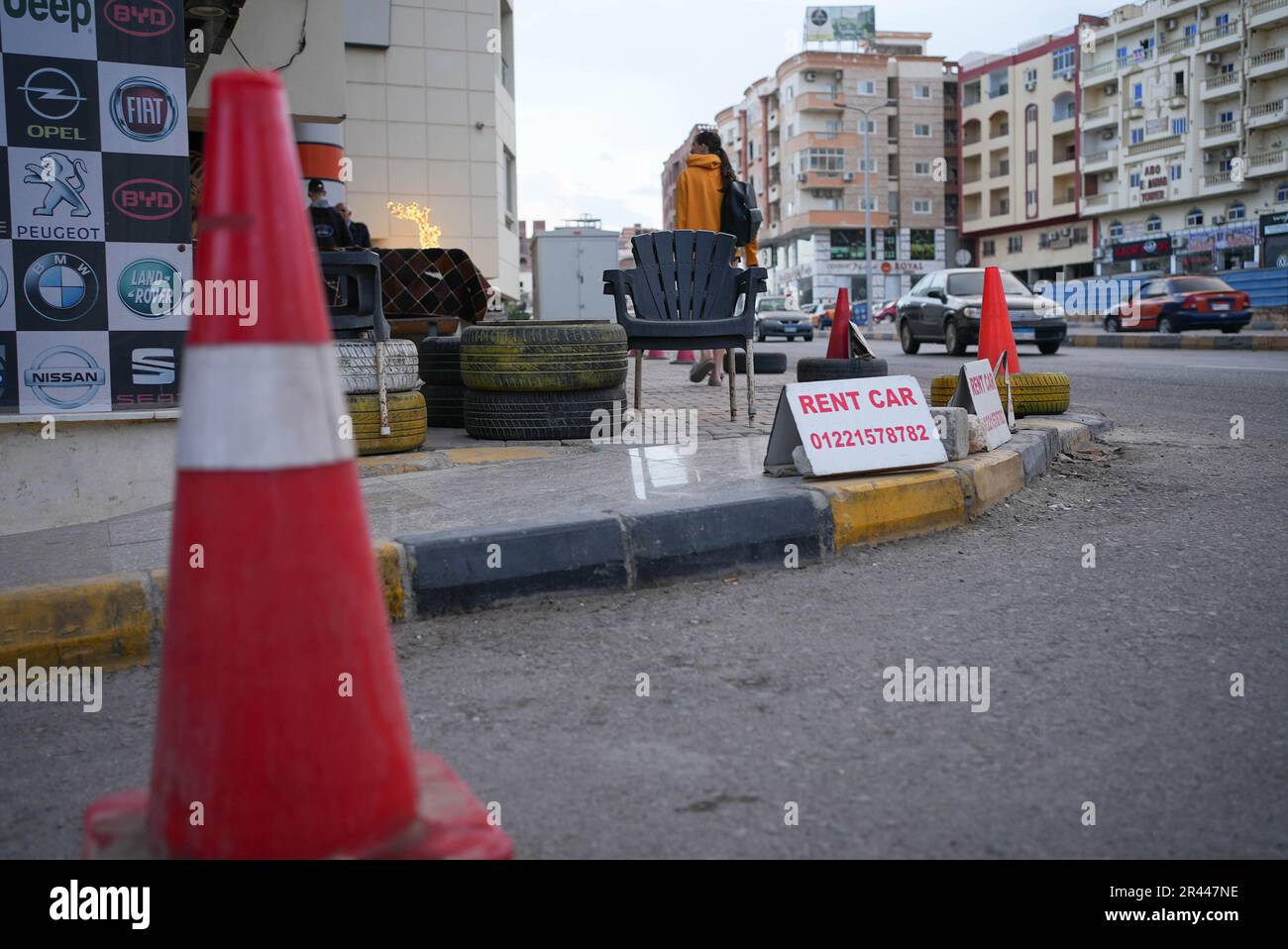 Rent a car red shop sign in the streets Stock Photo - Alamy