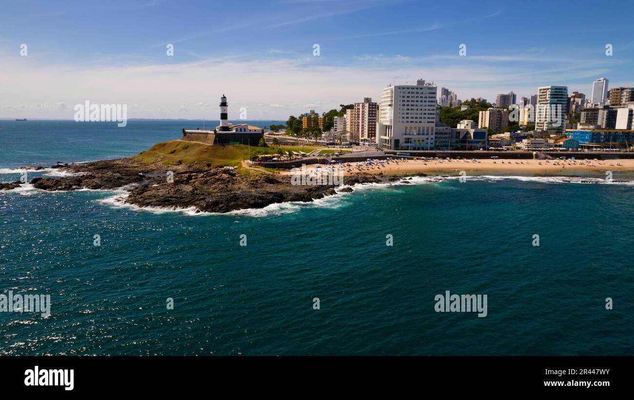 Aerial view of the the Barra Lighthouse in Salvador, Bahia, Brazil ...