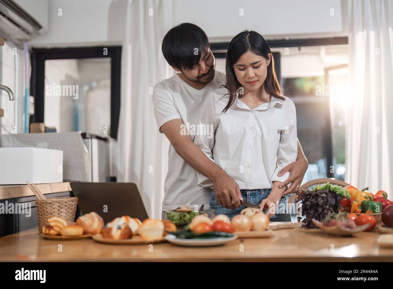 Happy couple cooking together and healthy eating concept - couple ...