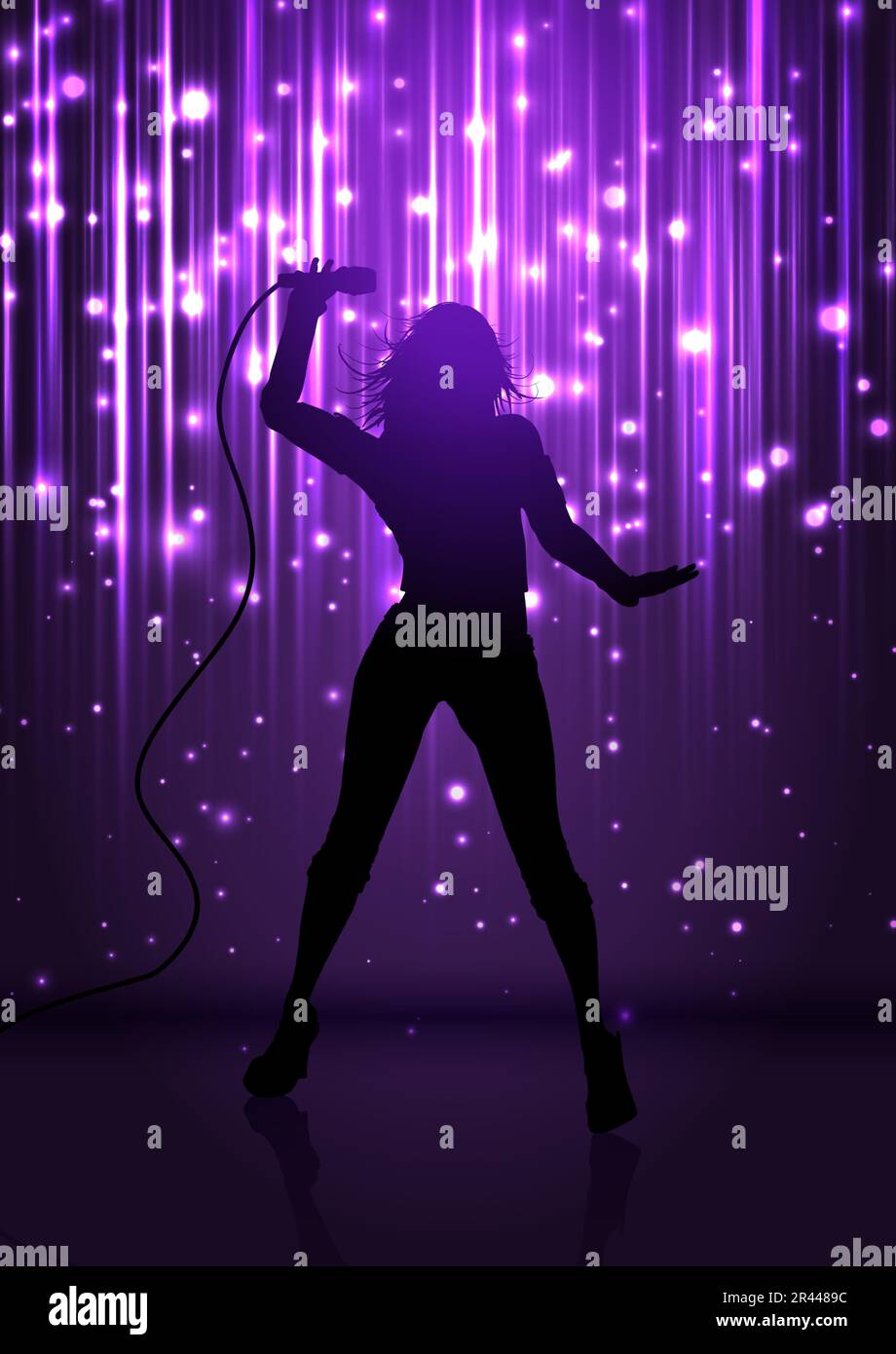 Abstract sparkle background with a silhouette of a female singer Stock ...