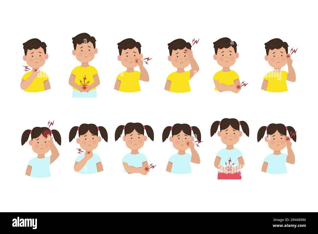 Kid Disease, Pain and inflammation in children, flat vector ...