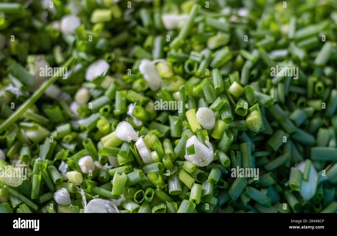 pile of chopped chives, fresh green onions Stock Photo - Alamy