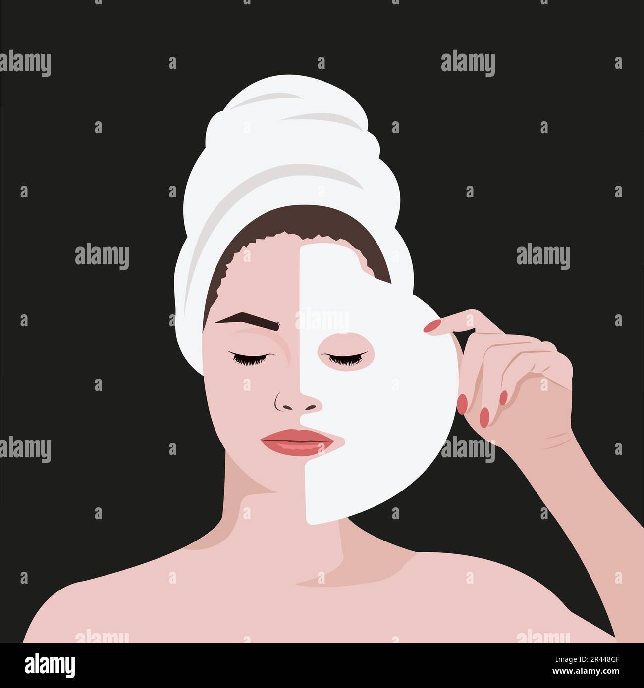Vector Illustration With A Young Flat Girl Making Cosmetic Facial