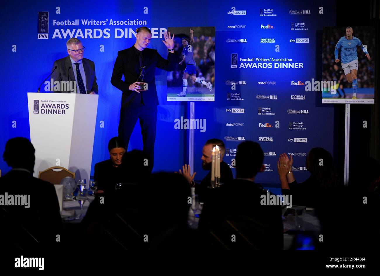 Erling Haaland with his FWA footballer of the year trophy after ...