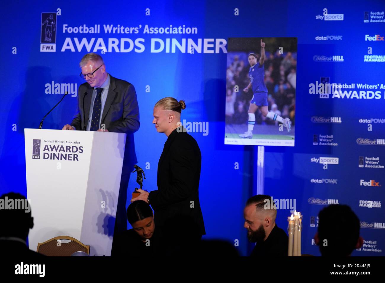Erling Haaland with his FWA footballer of the year trophy during the ...