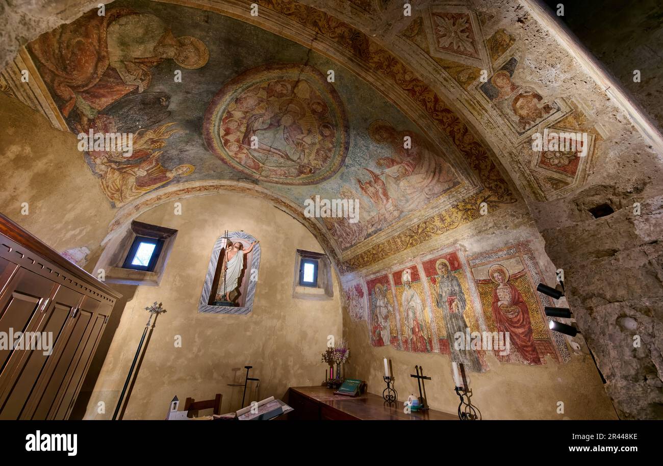 interior view with frescos of Romanesque church of Santa Maria ...