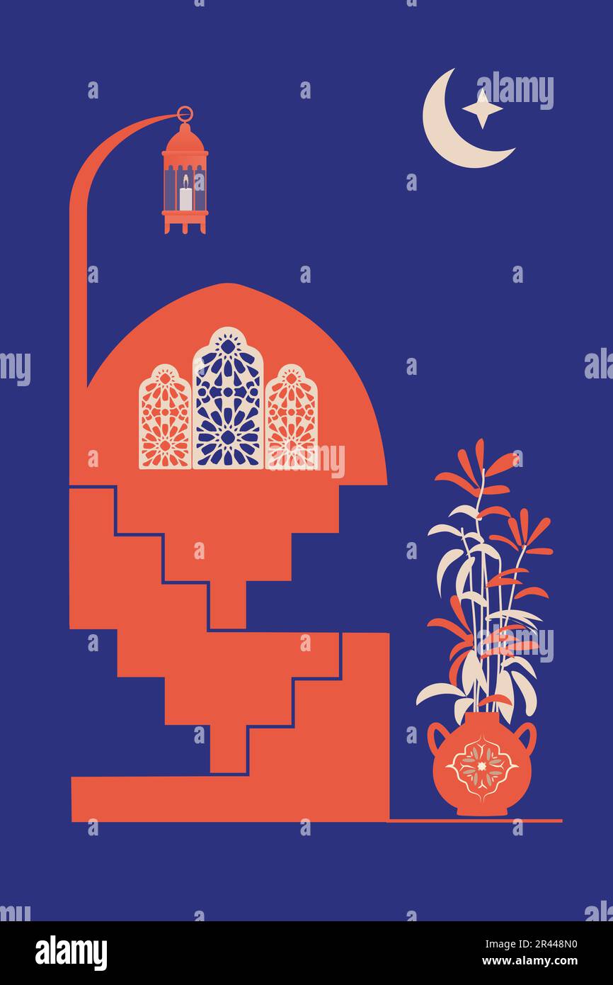 Creative minimalist abstracts. House or mosque facade with water ...