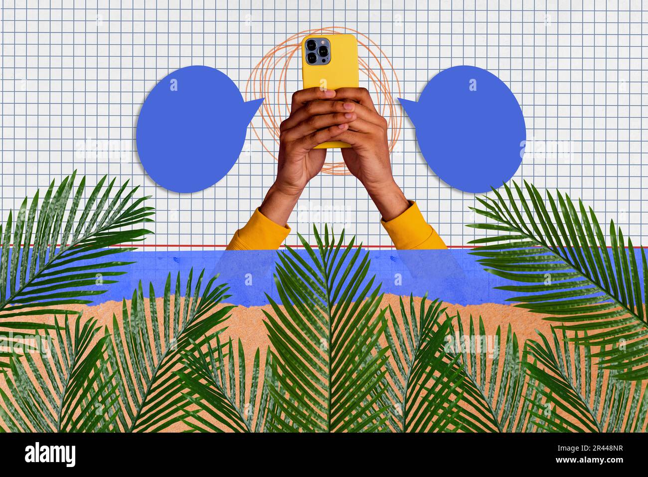 Creative 3d poster picture image photo collage of human arm hold modern ...