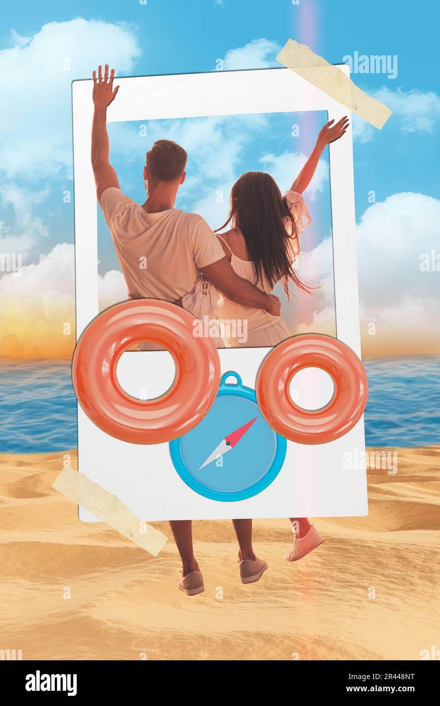 Photography 3d collage image picture of family stand back to camera ...