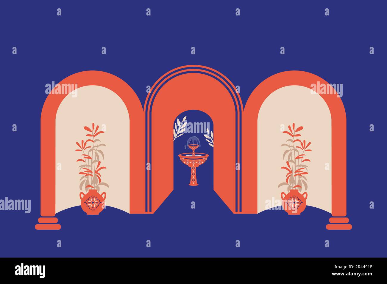 Creative minimalist abstracts. House or mosque facade with water ...